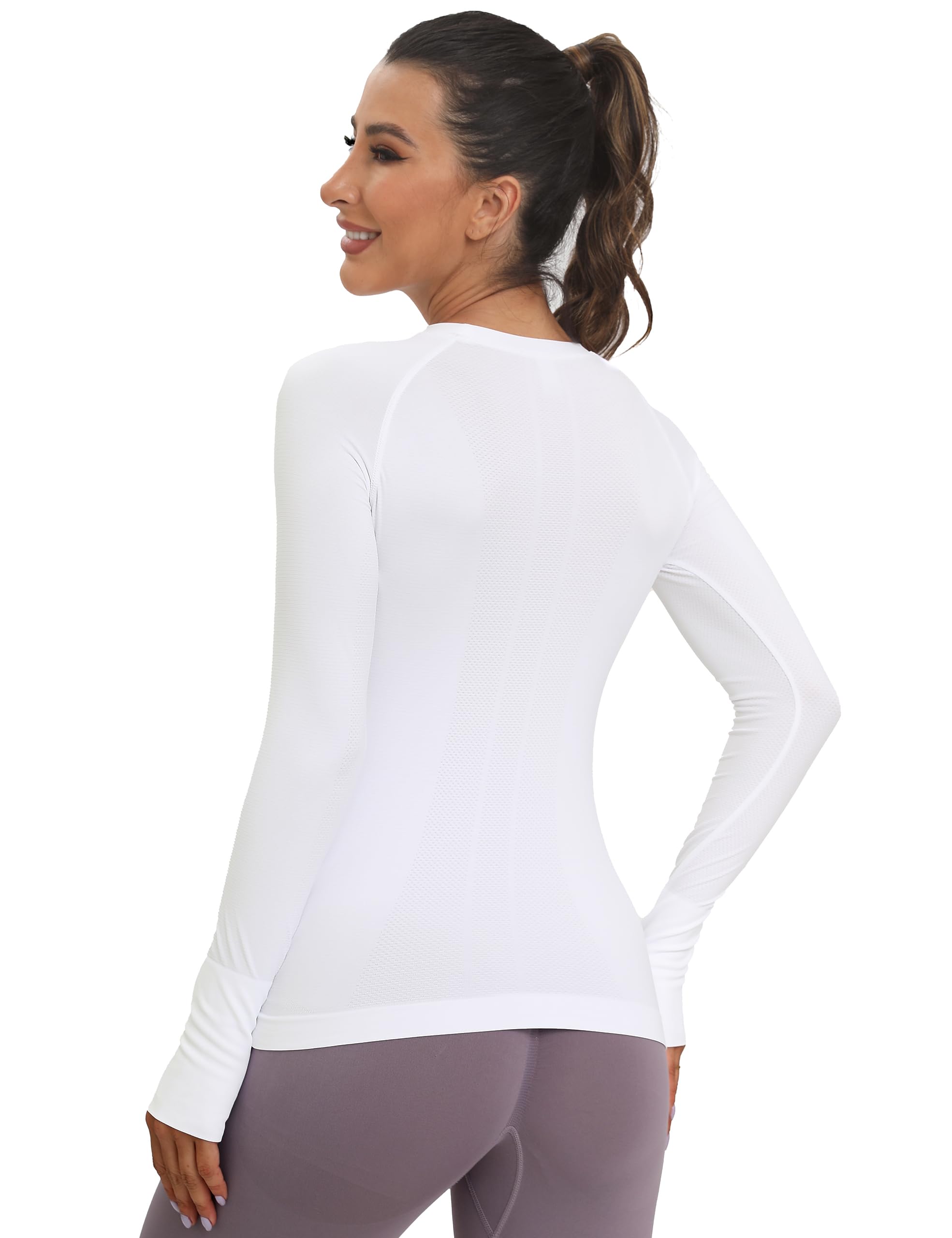 MathCat Workout Shirts for Women Long-Sleeved Athletic Shirt Running Breathable Seamless Yoga Tops White