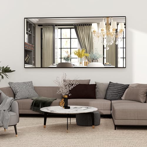 Extra Large 71"x30" Full Length Mirror - Standing, Hanging, or Leaning Rectangle for Wall or Floor - Wall-Mounted Full Body Dressing With Aluminum Alloy Frame for Living Room - Black