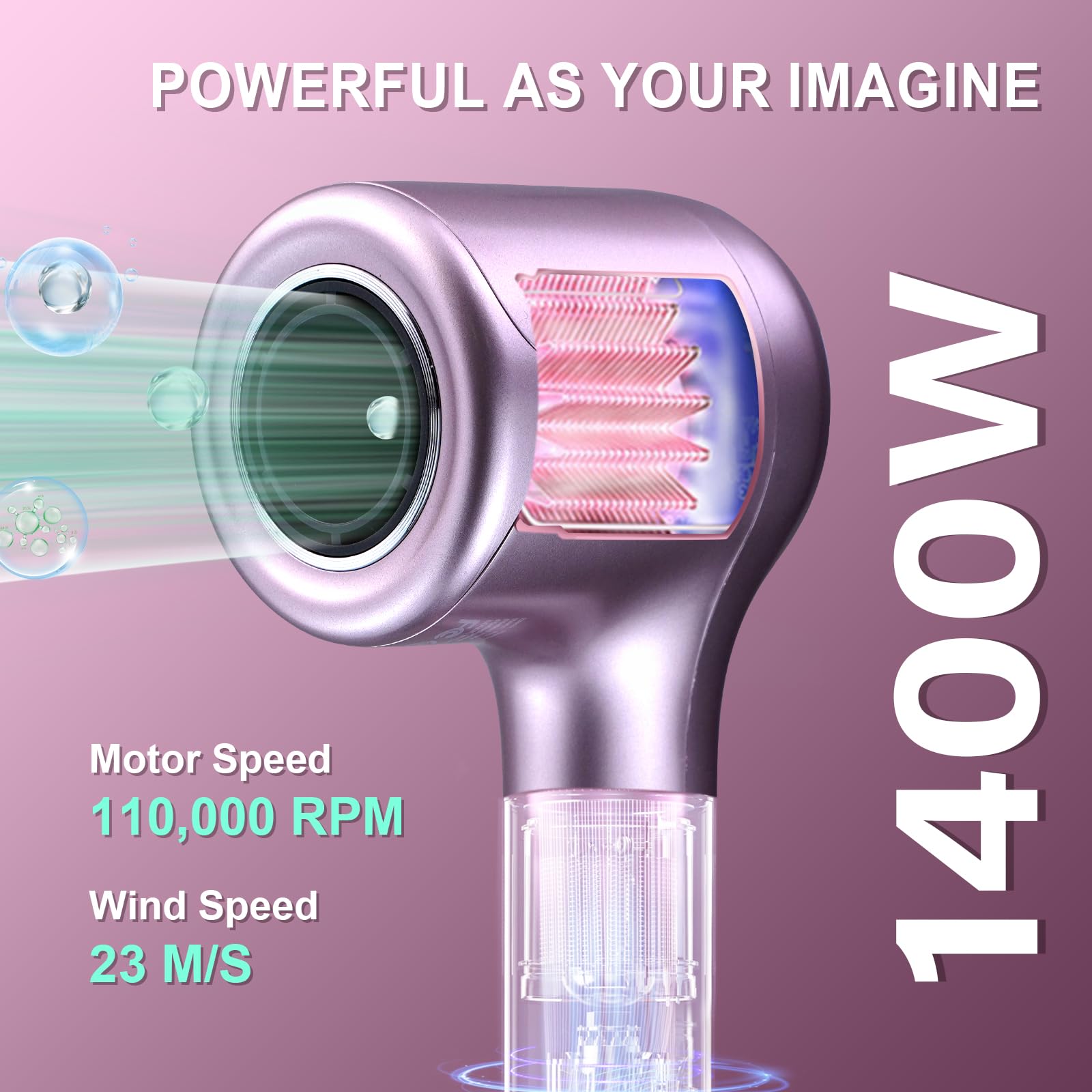 Hihow Ionic Hair Dryer with Diffuser for Curly Hair, 1500W Professional Negative Ions Blow Dryer with Concentrator, 110,000RPM Brushless Motor Hairdryer for Fast Drying as Salon Light and Quiet
