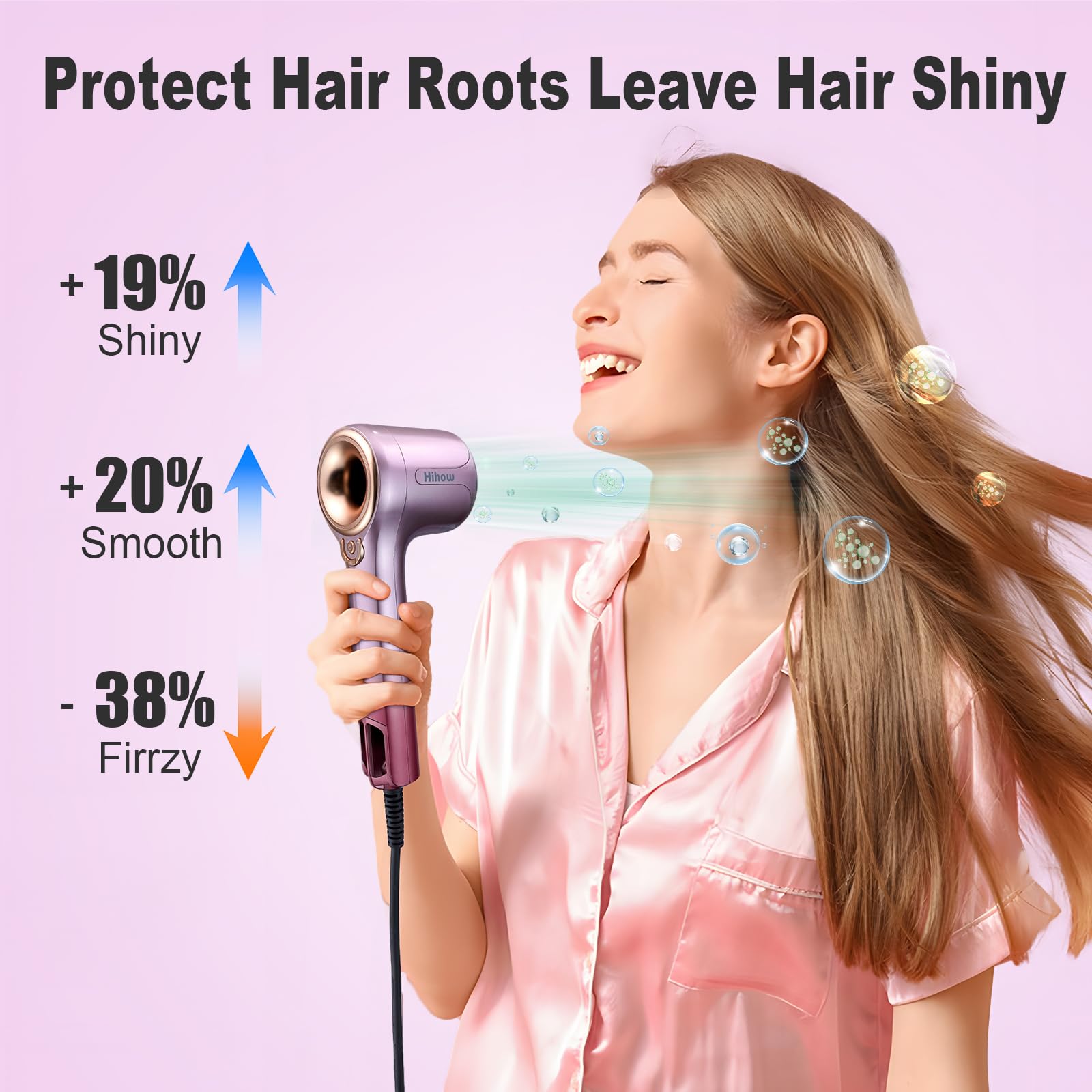 Hihow Ionic Hair Dryer with Diffuser for Curly Hair, 1500W Professional Negative Ions Blow Dryer with Concentrator, 110,000RPM Brushless Motor Hairdryer for Fast Drying as Salon Light and Quiet
