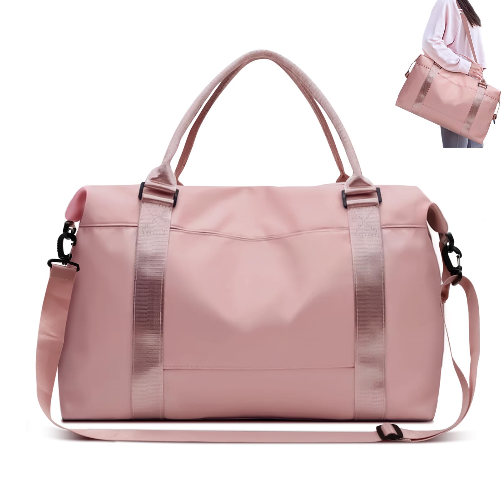 WPODAR Gym Bag for Women, Pink Duffle Bag Tote Bag Shoulder Bag Travel Bag for Women for Plane, Duffle Bag for Swimming Yoga with Dry Wet Separated Pocket for Training