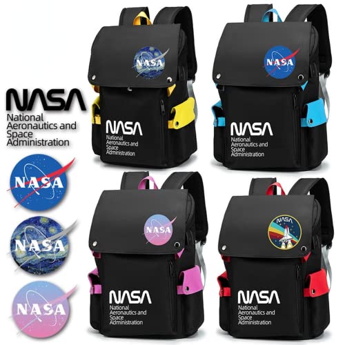 MOUNSHET NASA backpack logo astronaut USB charging + headphone hole casual bag unisex travel bag large capacity laptop bag (blue,18.9? X13.4?X 8.37")