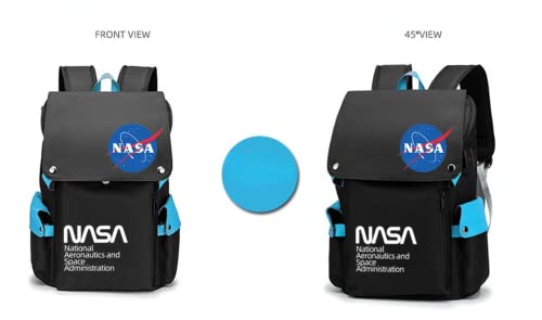 MOUNSHET NASA backpack logo astronaut USB charging + headphone hole casual bag unisex travel bag large capacity laptop bag (blue,18.9? X13.4?X 8.37")
