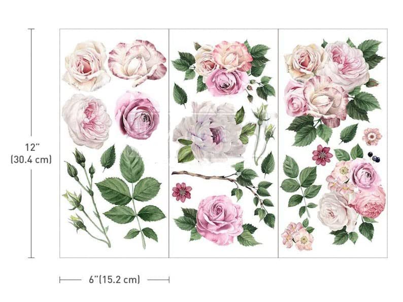 Delicate Roses Rub On Transfer Cute, Beautiful Home Decor Transfers Redesign with Prima, Cute Furniture and Craft Decals, Includes 3 Sheets (3 Unique Designs)