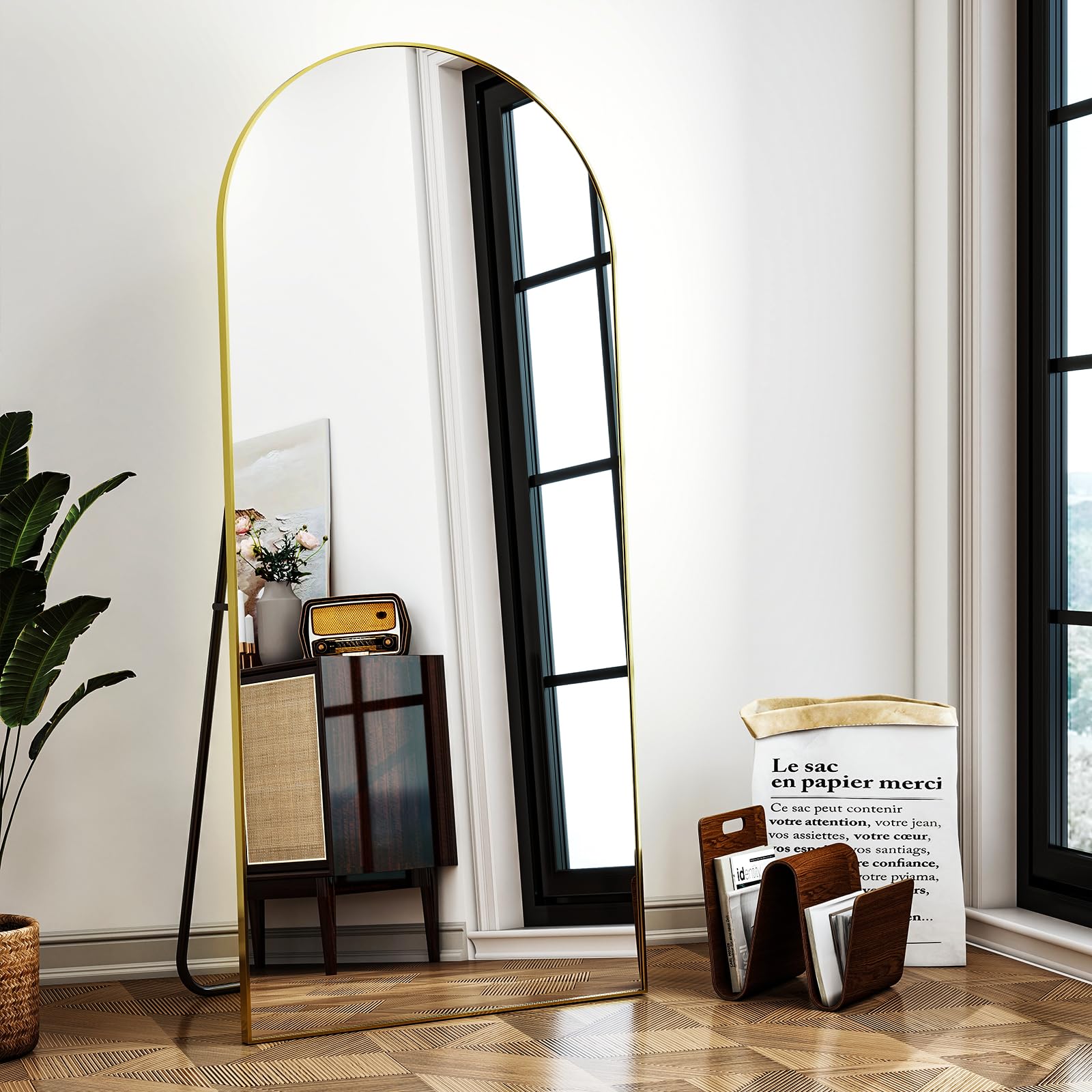 Easly 71"x30" Extra Large Arched Full Length Mirror - Leaning Mirror Arch Wall-Mounted Mirrors - Aluminum Alloy Frame Modern Simple Home Decor - for Living Room Bedroom Cloakroom, Gold