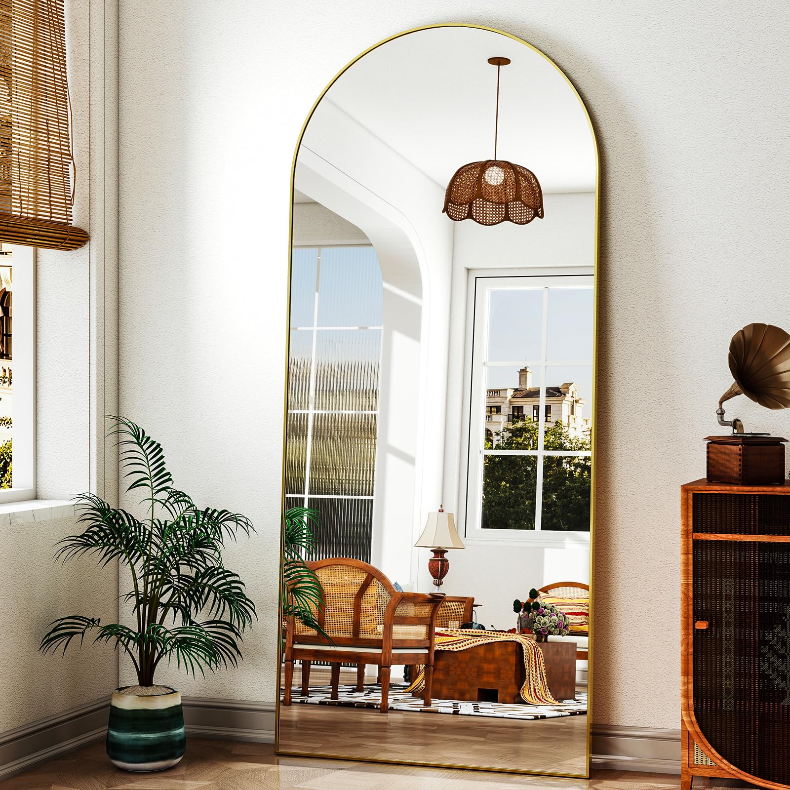 Easly 71"x30" Extra Large Arched Full Length Mirror - Leaning Mirror Arch Wall-Mounted Mirrors - Aluminum Alloy Frame Modern Simple Home Decor - for Living Room Bedroom Cloakroom, Gold