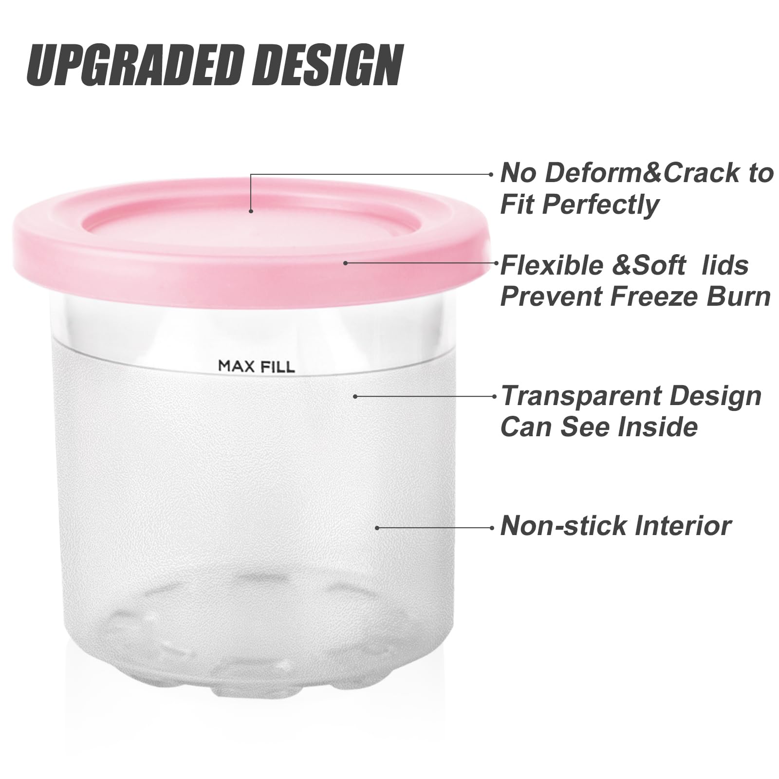 2pcs Replacement Containers for Ninja Creami Pints and Lids, Reusable Ice Cream Containers with Lids Creami Containers Compatible with NC301 NC300 NC299AMZ Series Ice Cream Maker (Pink, Green)