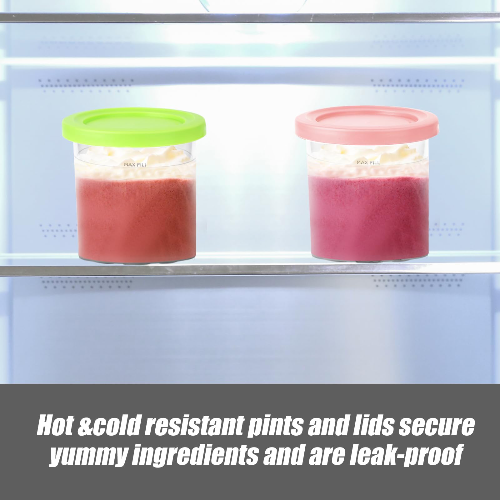 2pcs Replacement Containers for Ninja Creami Pints and Lids, Reusable Ice Cream Containers with Lids Creami Containers Compatible with NC301 NC300 NC299AMZ Series Ice Cream Maker (Pink, Green)