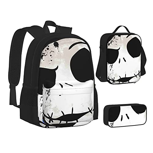 halloween nightmare 3 Piece Backpack Set Cartoon Backpack with Lunch Box Pencil Case for girls teens Women Men Durable Laptop Bag school backpack Wear Resistant christmas Hiking Camping Daypack C 3