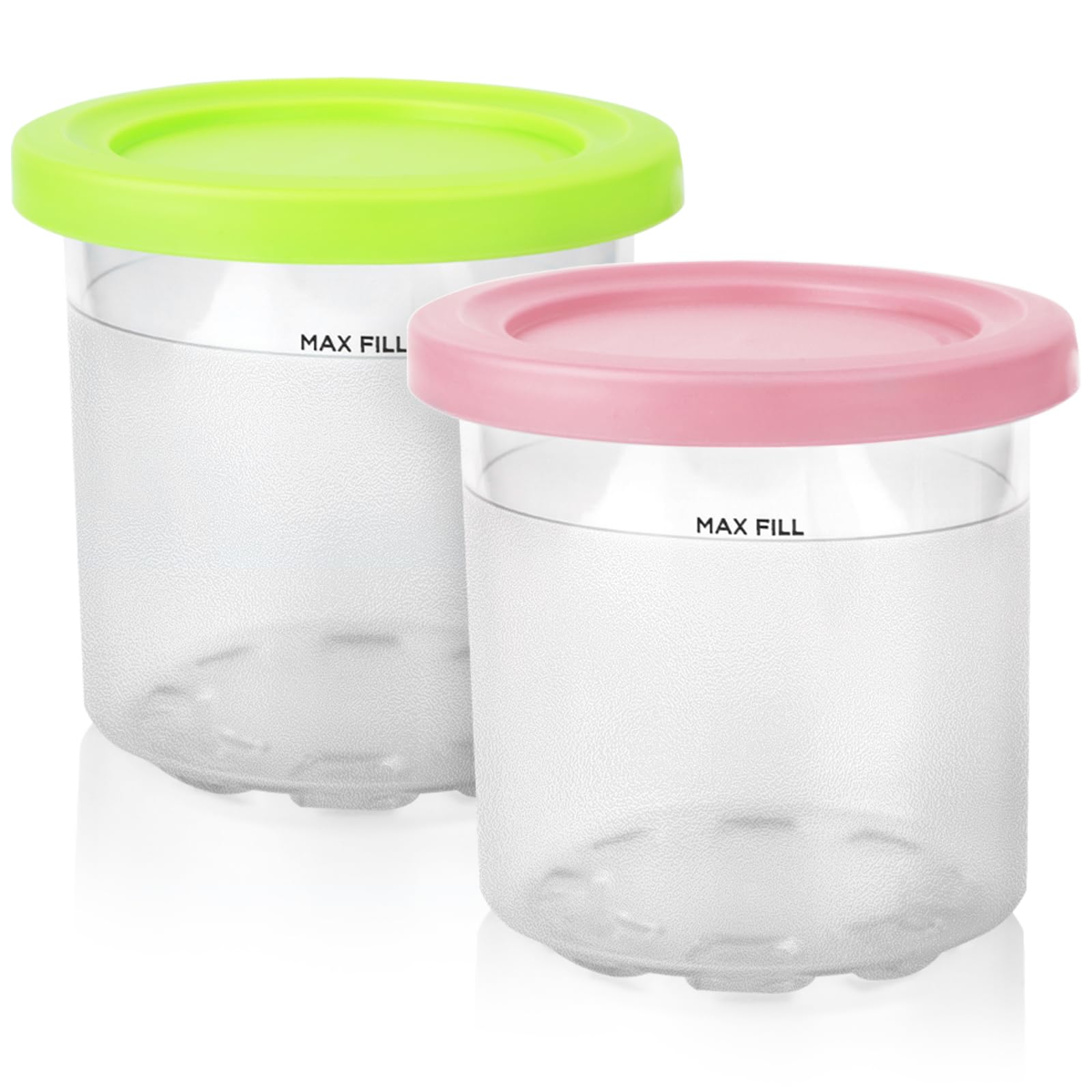 2pcs Replacement Containers for Ninja Creami Pints and Lids, Reusable Ice Cream Containers with Lids Creami Containers Compatible with NC301 NC300 NC299AMZ Series Ice Cream Maker (Pink, Green)
