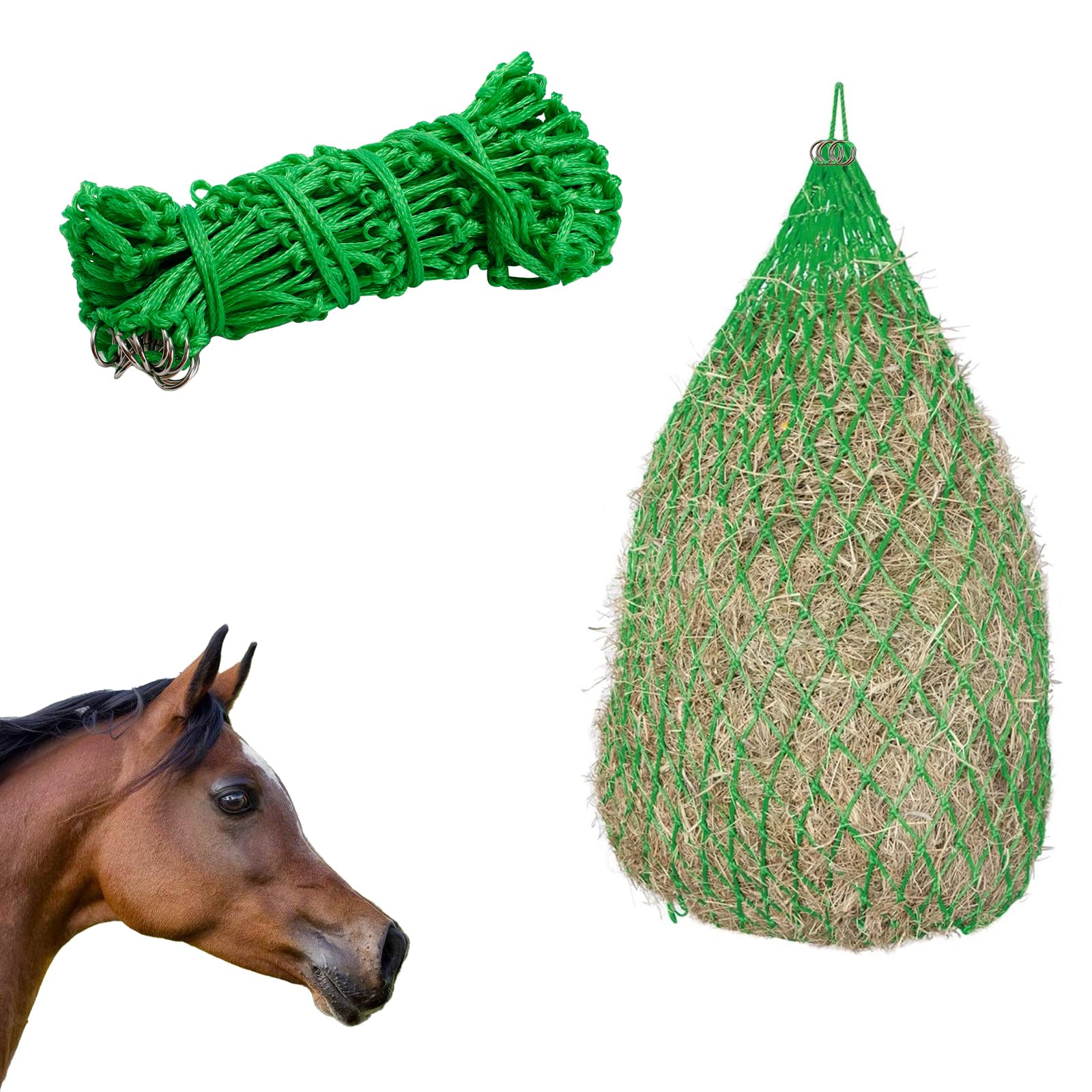 Audoloku Slow Hay Feeder Net with Bottom Ring Hay Bags for Horses Goats 40" Length with 2" Holes Feed Storage Hanging Bag for Stalls Livestock Feeding Supplies