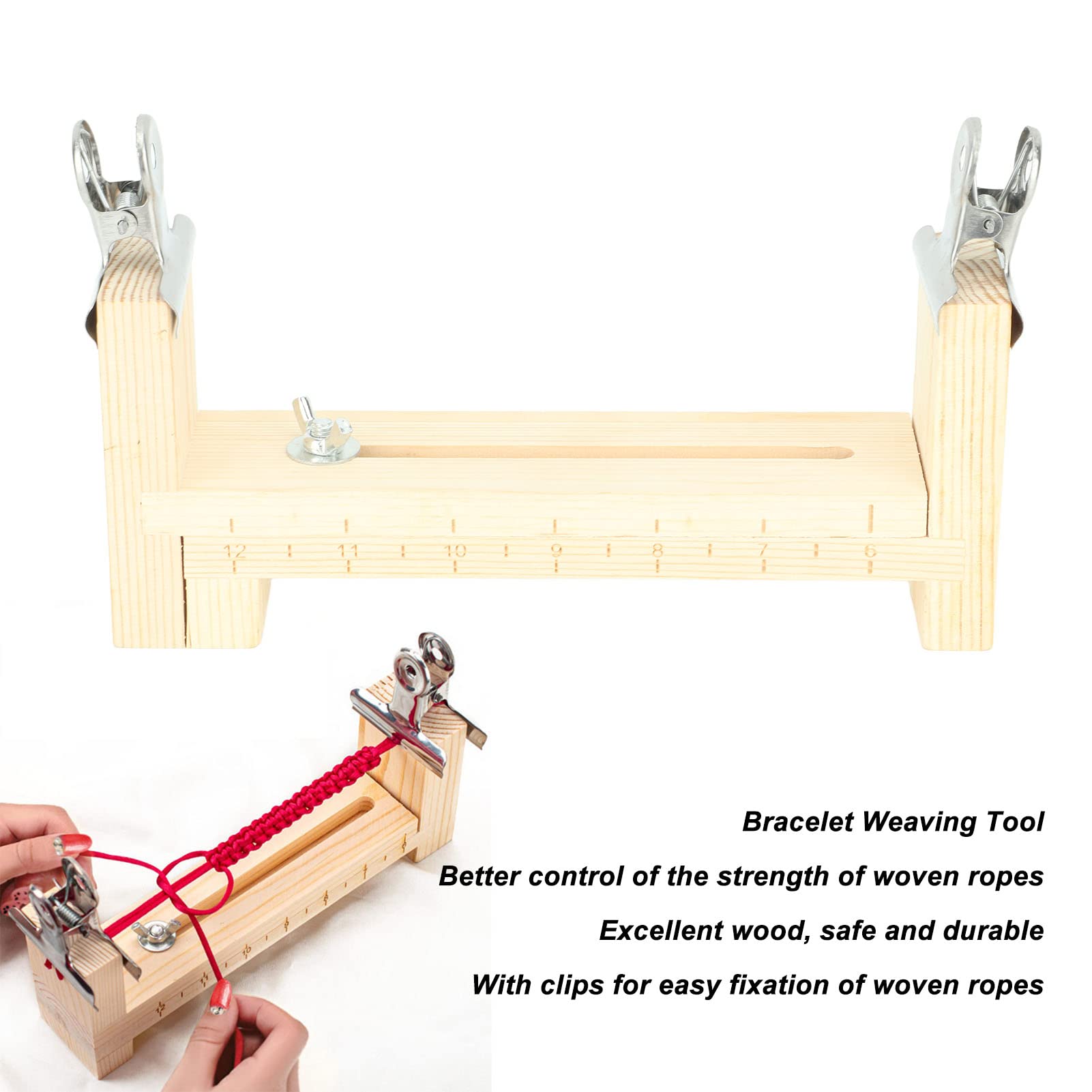 Zerodis Bracelet Making Jig, Adjust Wood Hand Rope Making Tool DIY Craft Braiding Tool with Scale Braide Fixing Frame Plate for Home
