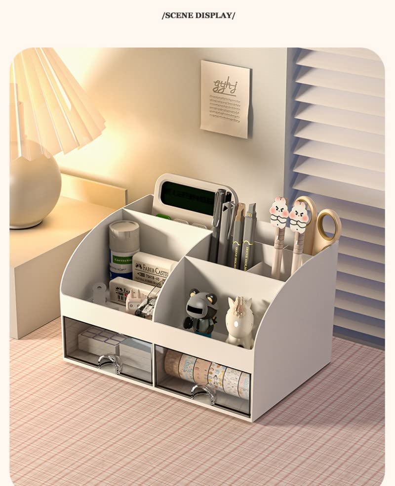 Office Desktop Organizer Box With Different Grids Sorting Storage Box Orderly And Tidy Stationery Organizer Box For Books Paper Clips Pens Office Supplies (Blue)