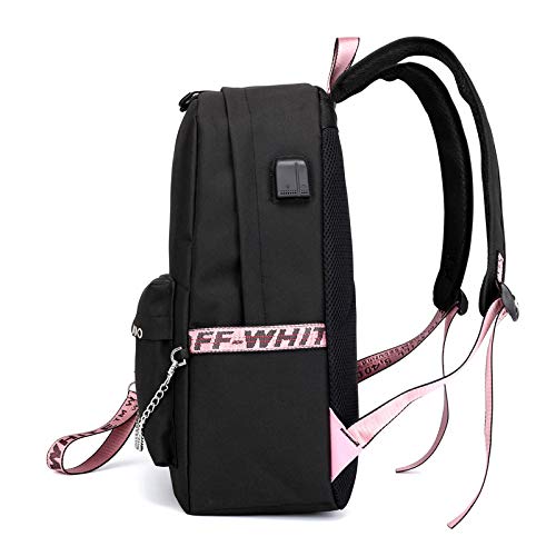 CUSALBOY Kpop Backpack Lisa Rose JISOO Jennie Color Photo Computer Backpack FashionTravel Business Work Backpack Whit USB Port (Pink)