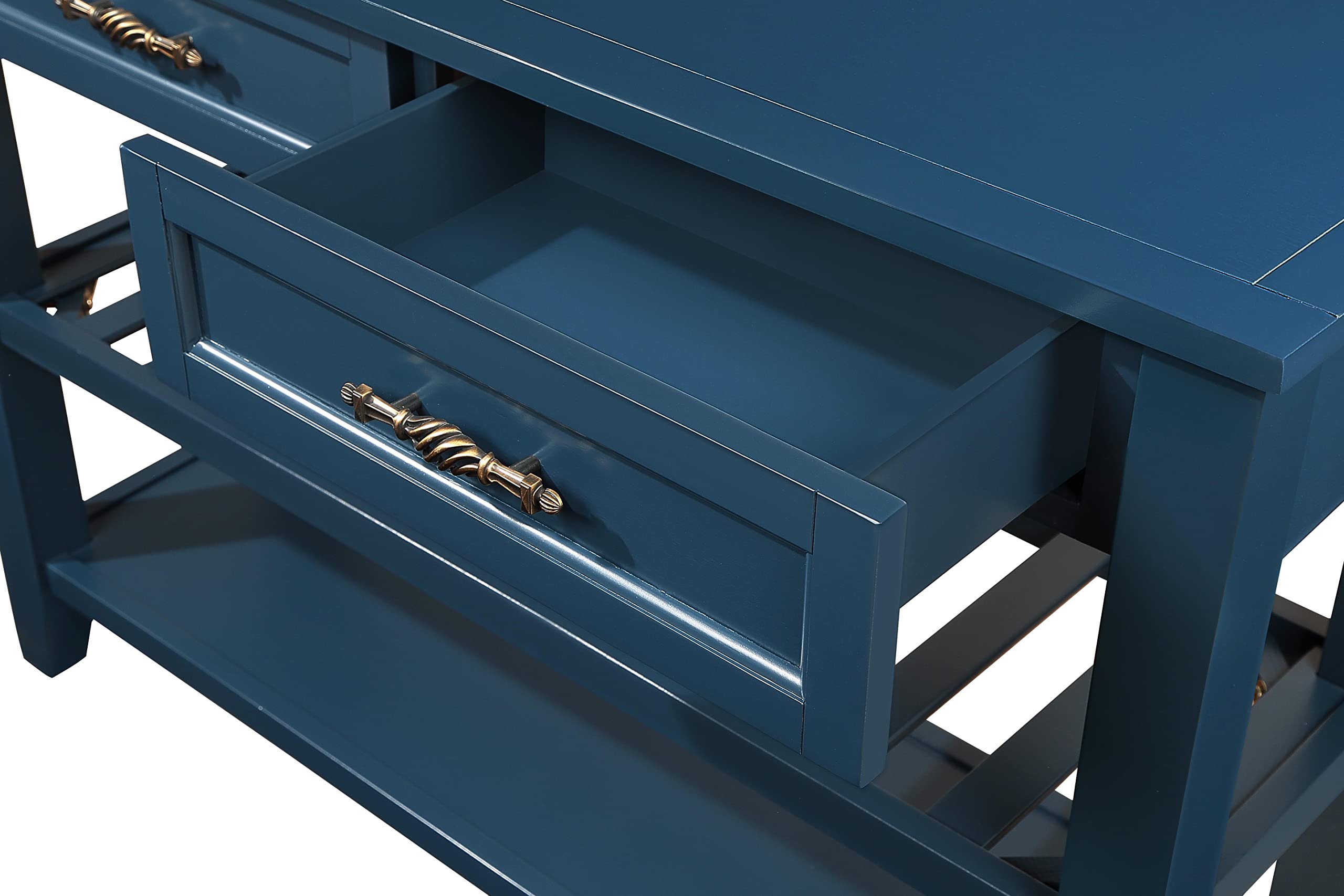 SIYSNKSI 42'' Mid-Century Style Console Table Sofa Table with 2 Storage Drawers and 2 Tiers Shelves, Solid Wood Buffet Sideboard for Hallway, Entryway, Bedroom, Living Room (Navy Blue-053)
