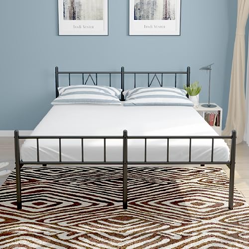 Emiosmt 14 Inch Bed Frame California King Size with Headboard/Footboard, Heavy Duty Platform Cal King Bed Frame, Under bed Storage Space, Steel Slat Support, No Box Spring Needed, Easy Assembly, Black