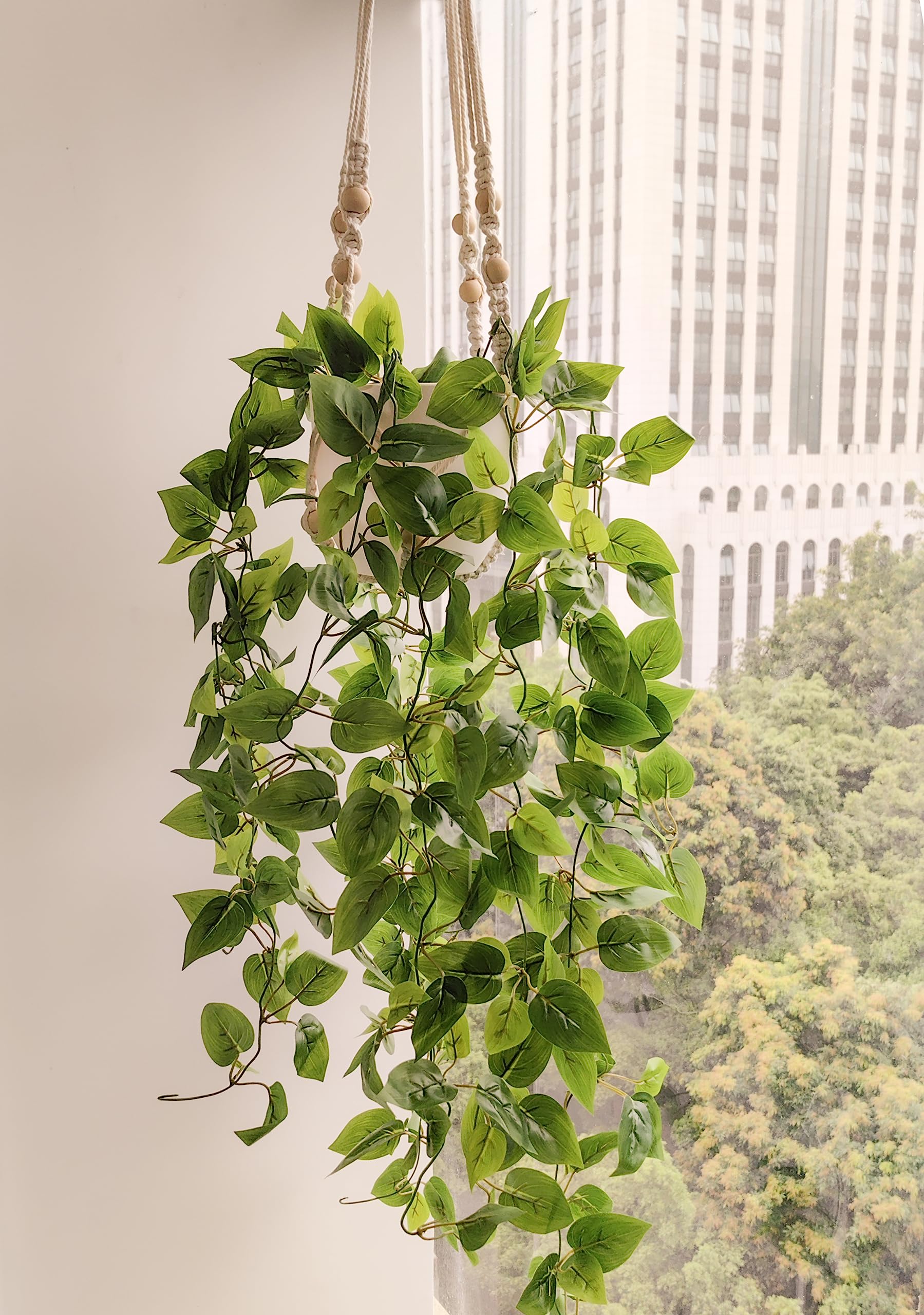 Fake Hanging Plants with Lights Artificial Plants for Home Decor Macrame Plant Hanger with Fake Vines Faux Hanging Planter for Wall Ceiling Bedroom Bathroom Kitchen Office Boho Decor Indoor