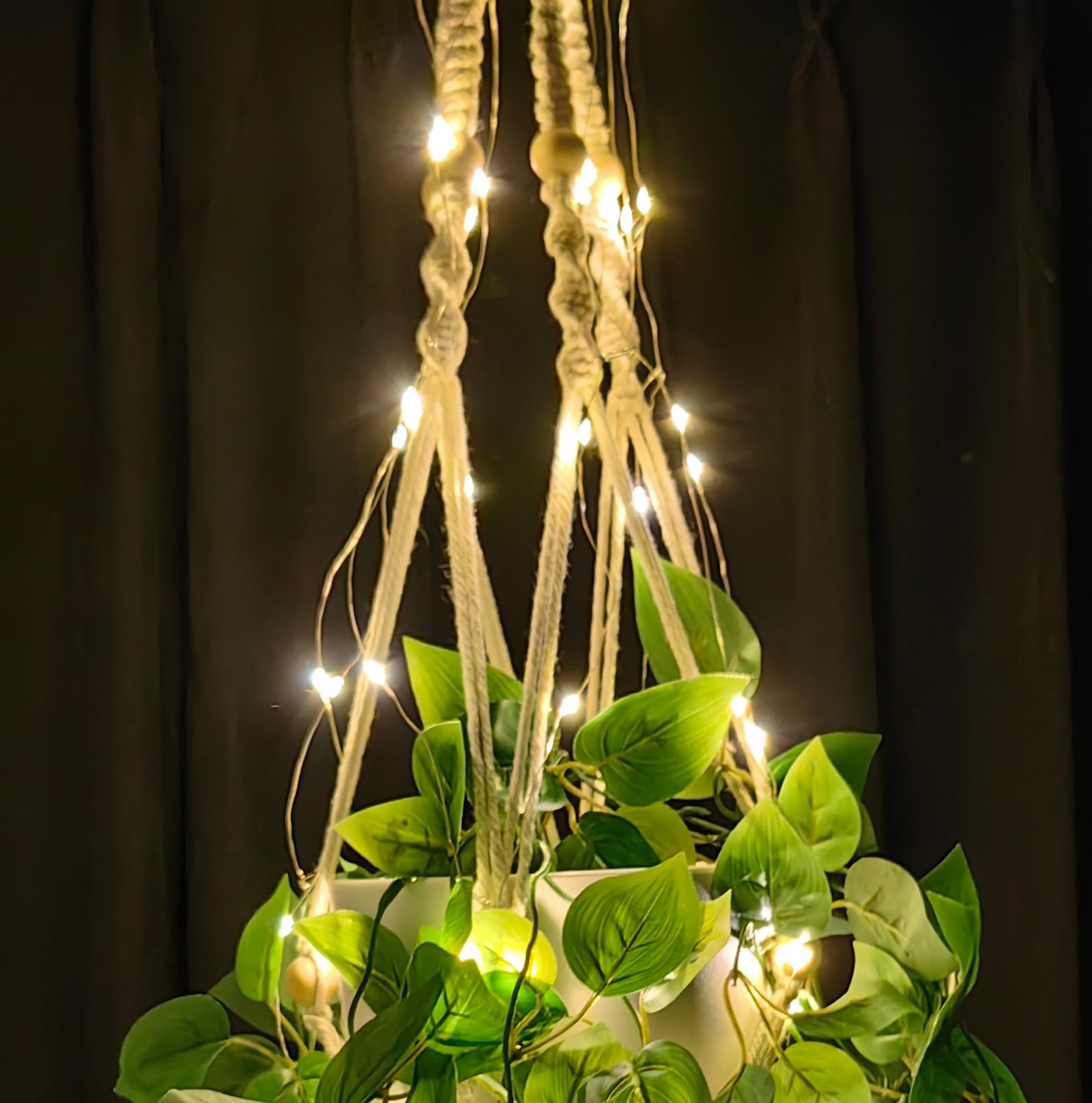 Fake Hanging Plants with Lights Artificial Plants for Home Decor Macrame Plant Hanger with Fake Vines Faux Hanging Planter for Wall Ceiling Bedroom Bathroom Kitchen Office Boho Decor Indoor