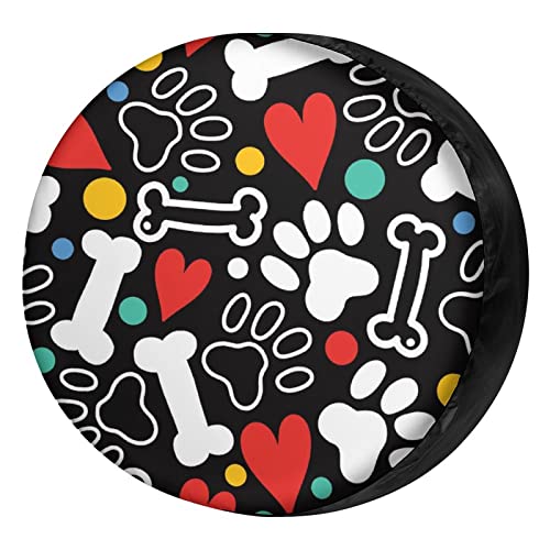 Delerain Paw Prints Bones Hearts Spare Tire Cover for RV Trailer SUV Truck and Many Vehicle, Wheel Covers Sun Protector Waterproof (12 Inch for Diameter 18"-19")