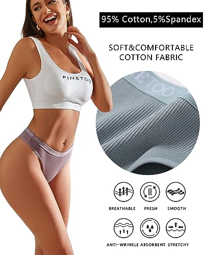 FINETOO Cotton Thongs for Women Breathable Stretch Hipster Panties Sexy High Waisted Thong Underwear S-XL