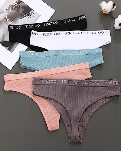 FINETOO Cotton Thongs for Women Breathable Stretch Hipster Panties Sexy High Waisted Thong Underwear S-XL