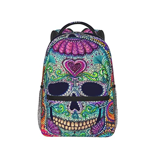 Big Capacity Rucksacks, Multi Color Flower Sugar Skull Art Anti-Theft Multipurpose Shoulder Bag, School Daypack Backpack, Travel and Sport Backpack Rucksack, Book Bag