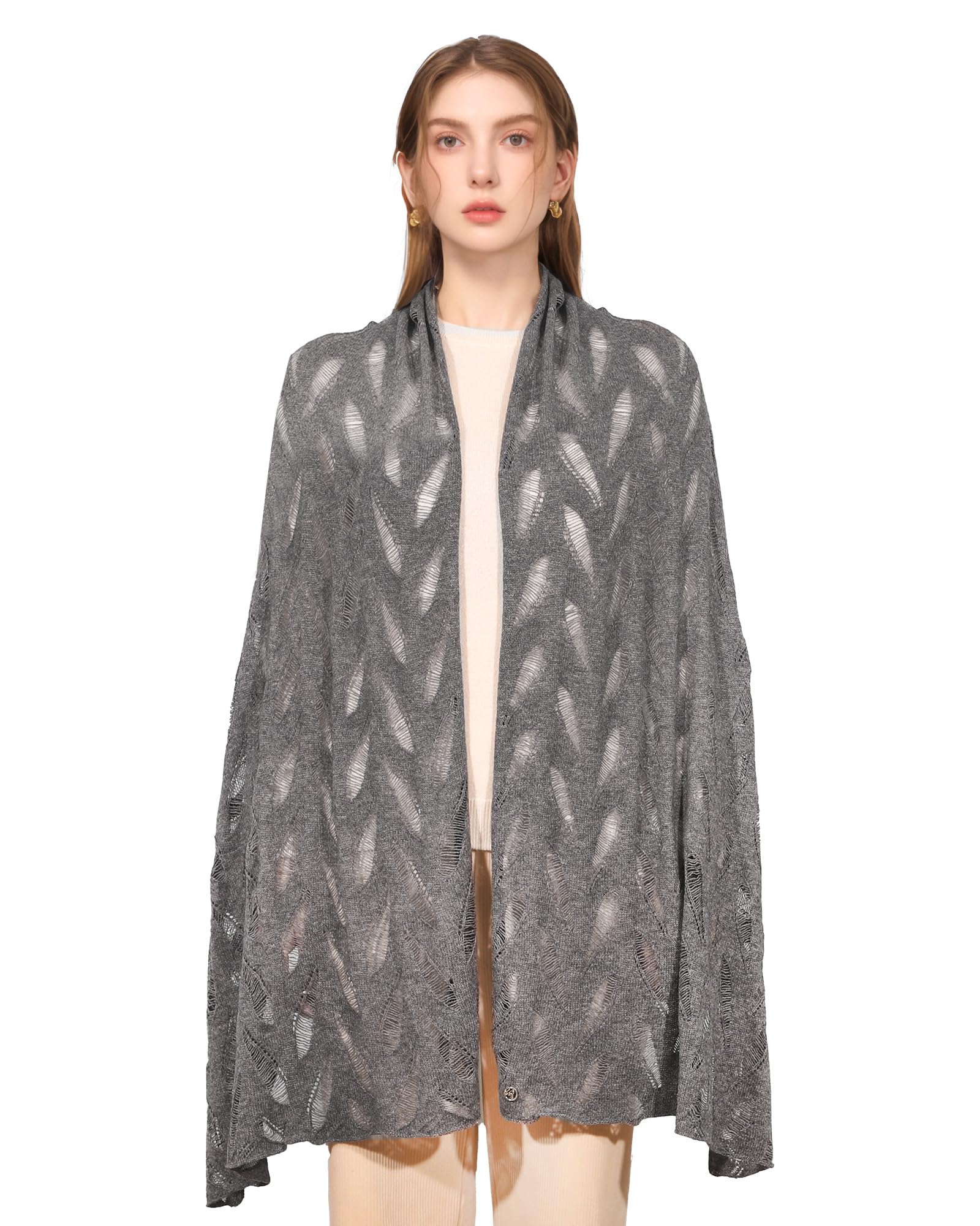 Mongoro Cashmere 30% Mongolian Cashmere 70% Australian Merino Wool Scarves Extra Large Pashmina Wrap Shawl Stole Grey Leaf/leaves Solid with Gift Box