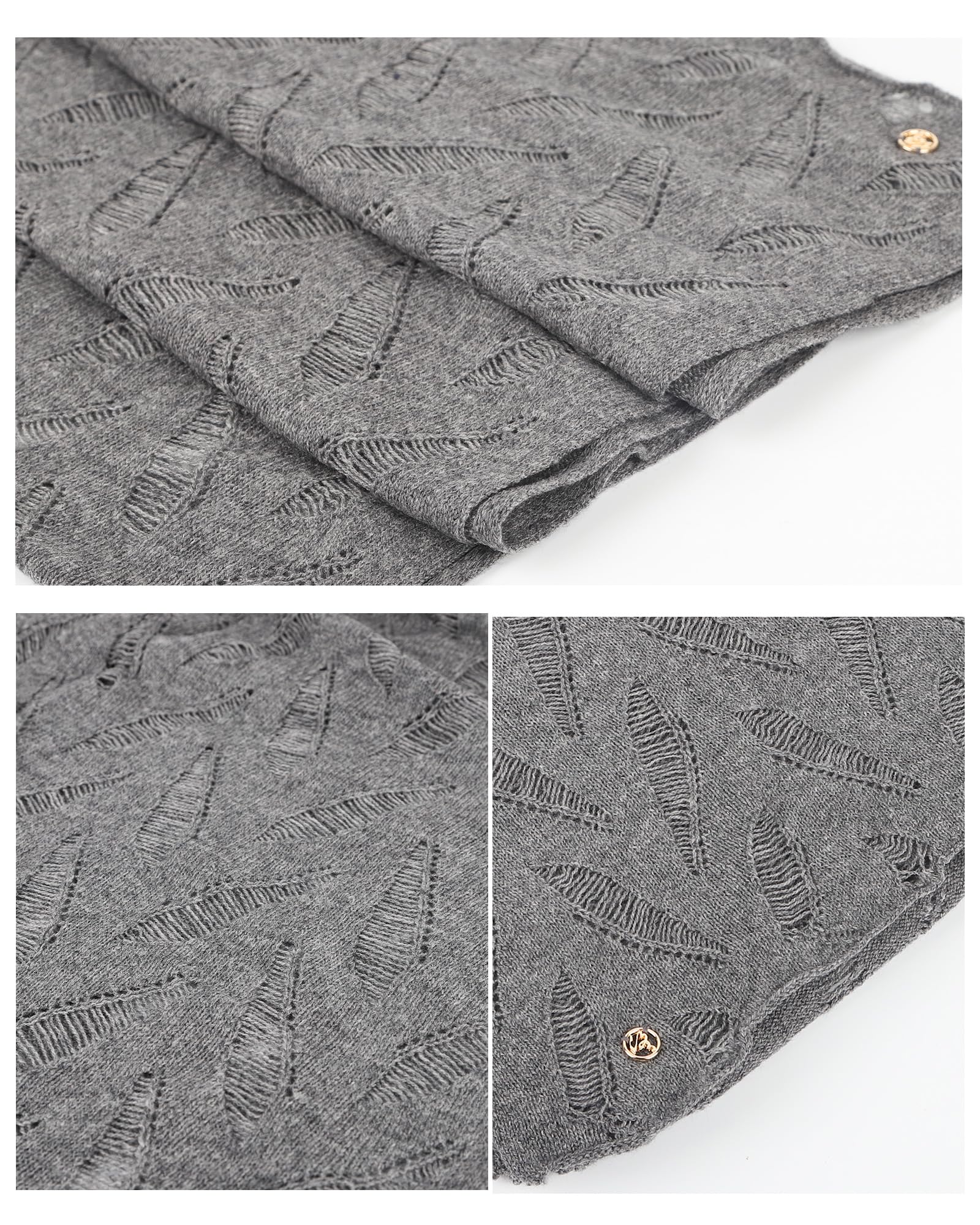 Mongoro Cashmere 30% Mongolian Cashmere 70% Australian Merino Wool Scarves Extra Large Pashmina Wrap Shawl Stole Grey Leaf/leaves Solid with Gift Box
