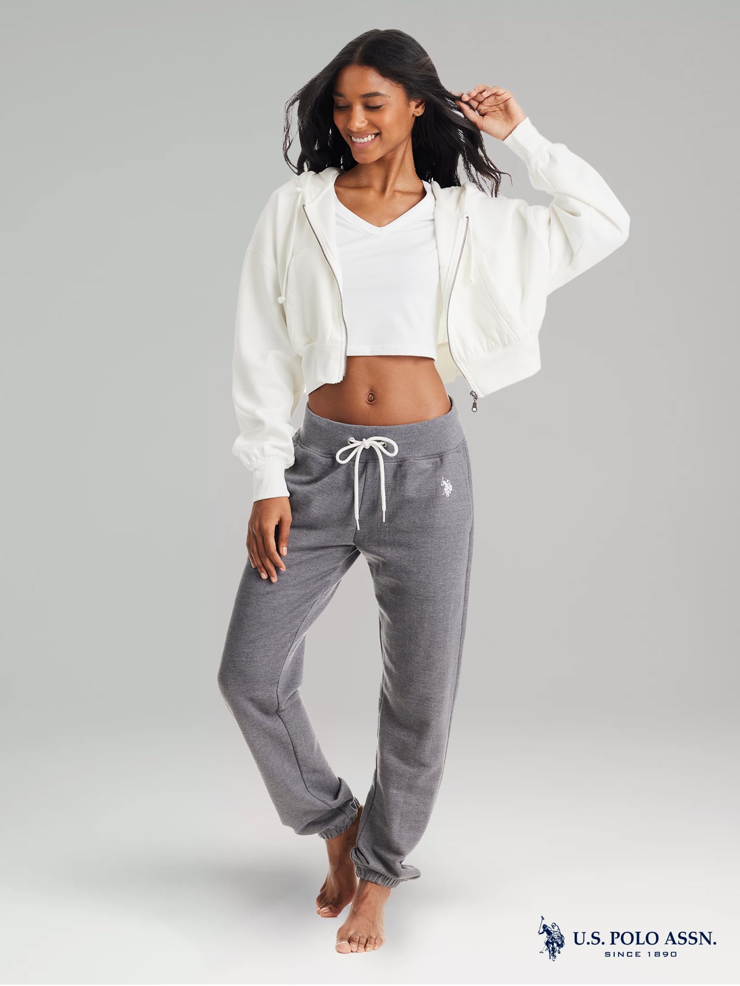 U.S. Polo Assn. Womens Sweatpants Joggers, French Terry Lounge Pants for Women (Charcoal Heather, X-Large)