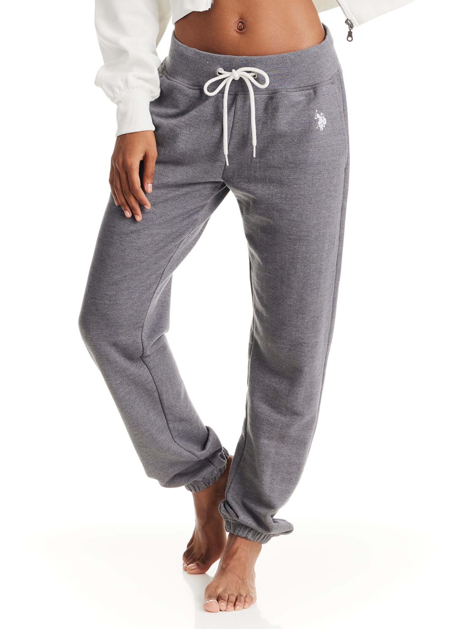 U.S. Polo Assn. Womens Sweatpants Joggers, French Terry Lounge Pants for Women (Charcoal Heather, X-Large)