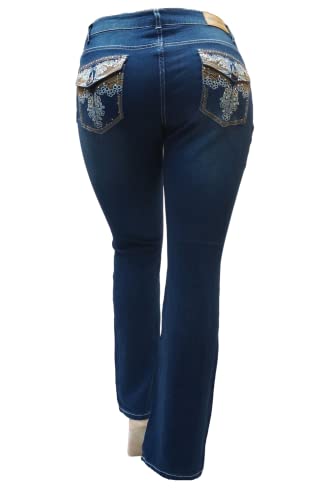 Jack David Womens Plus Size Bootcut/Straight/Skinny Leg Stretch Relaxed Fit Blue Denim Jeans Pants