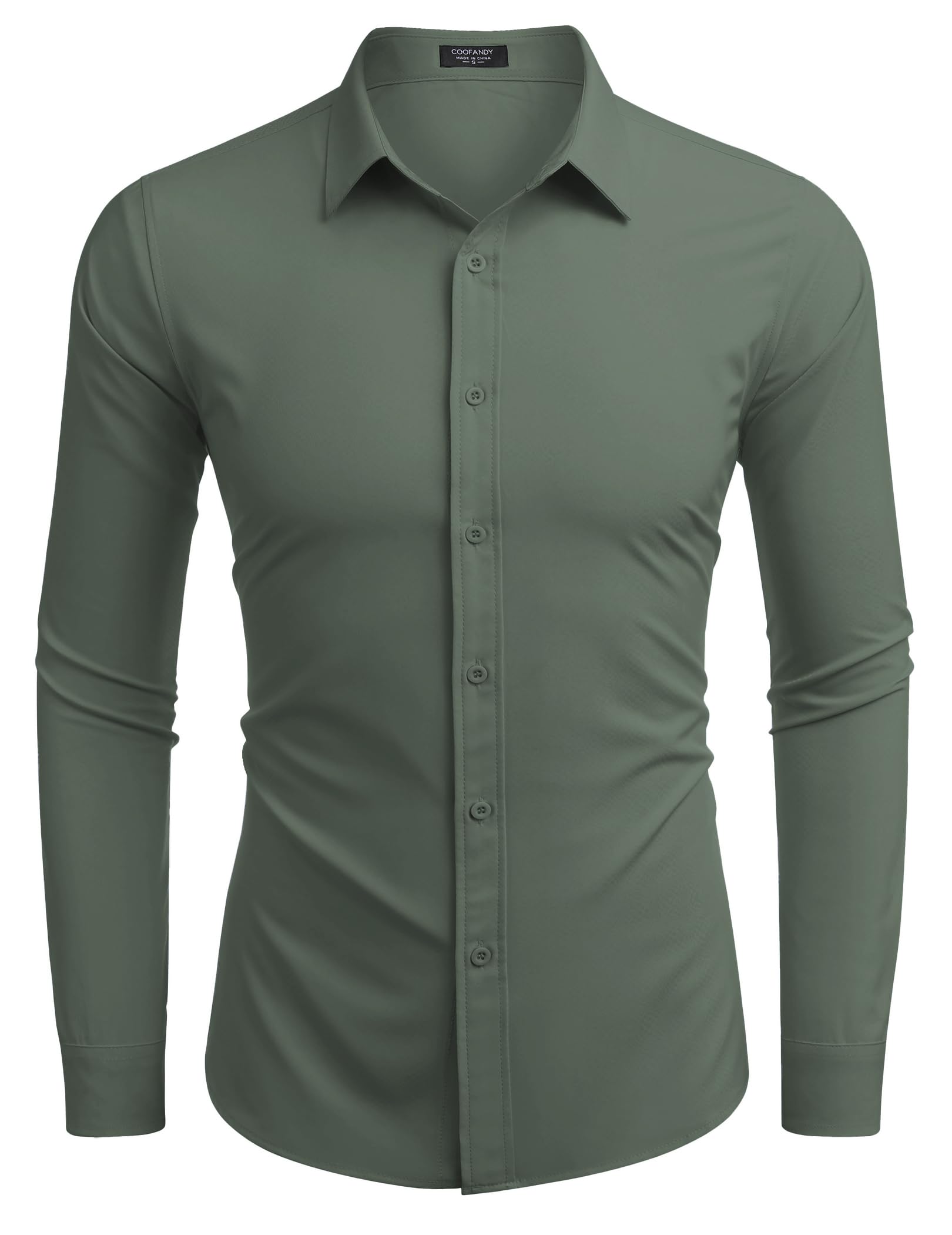 COOFANDY Mens Dress Shirts Long Sleeve Fitted Button Down Shirt Untucked Shirt Army Green