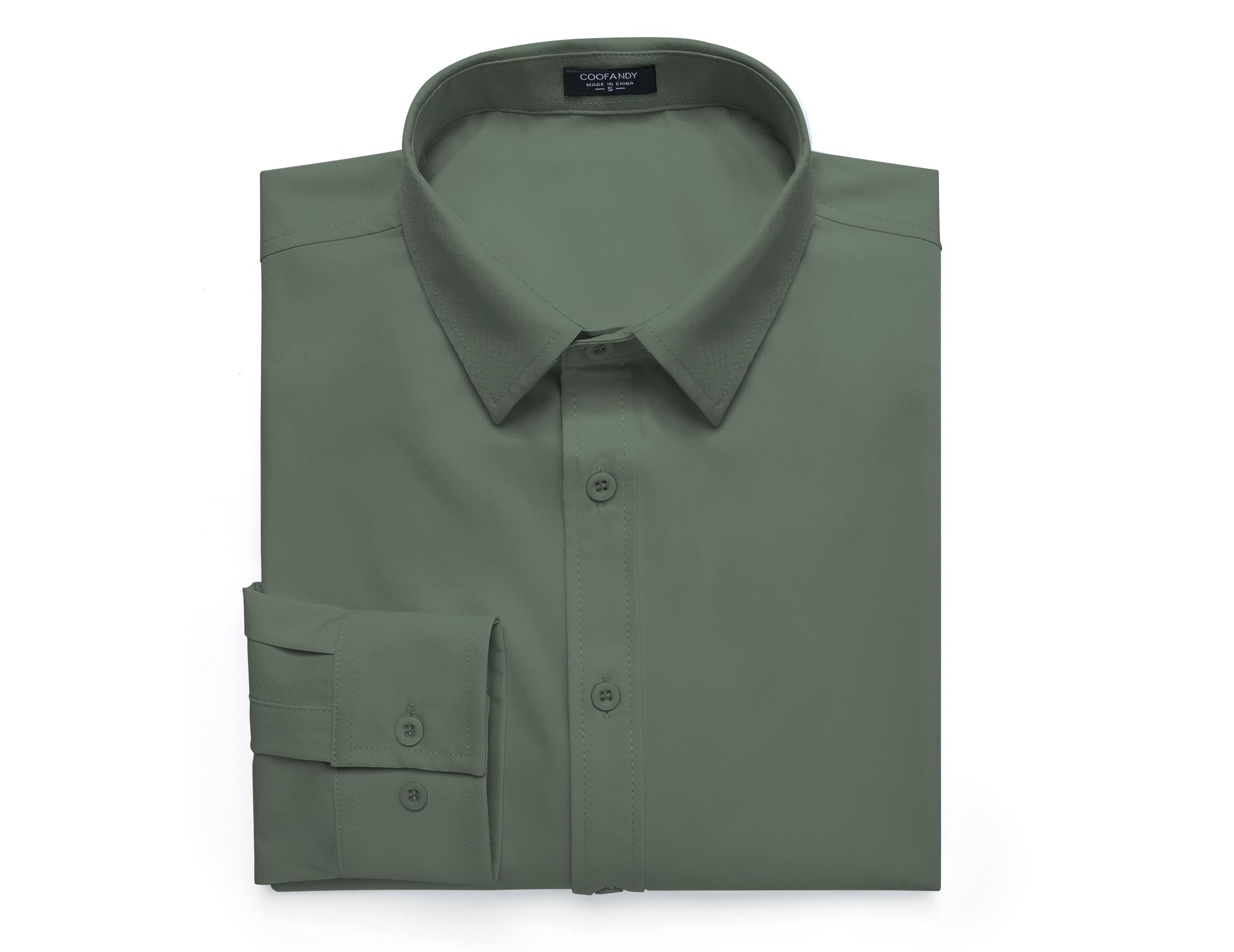 COOFANDY Mens Dress Shirts Long Sleeve Fitted Button Down Shirt Untucked Shirt Army Green