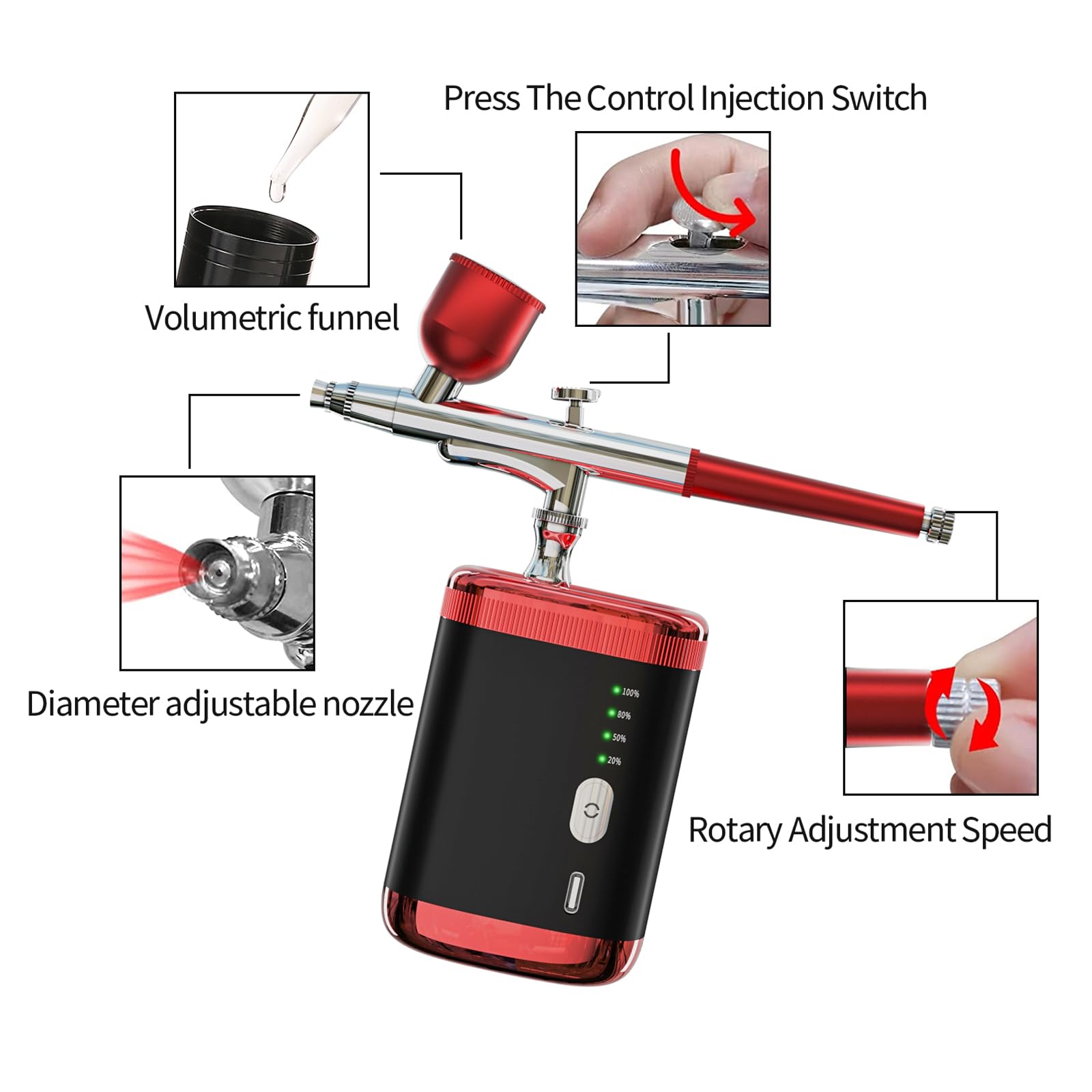 AirBrush Kit with Compressor Portable Barber Airbrush Kit 32PSI High Pressure Cordless Airbrush compressor, 1800mAh Rechargeable Auto Handheld Airbrush gun for Makeup, Nail Art, Painting, Cake Decor