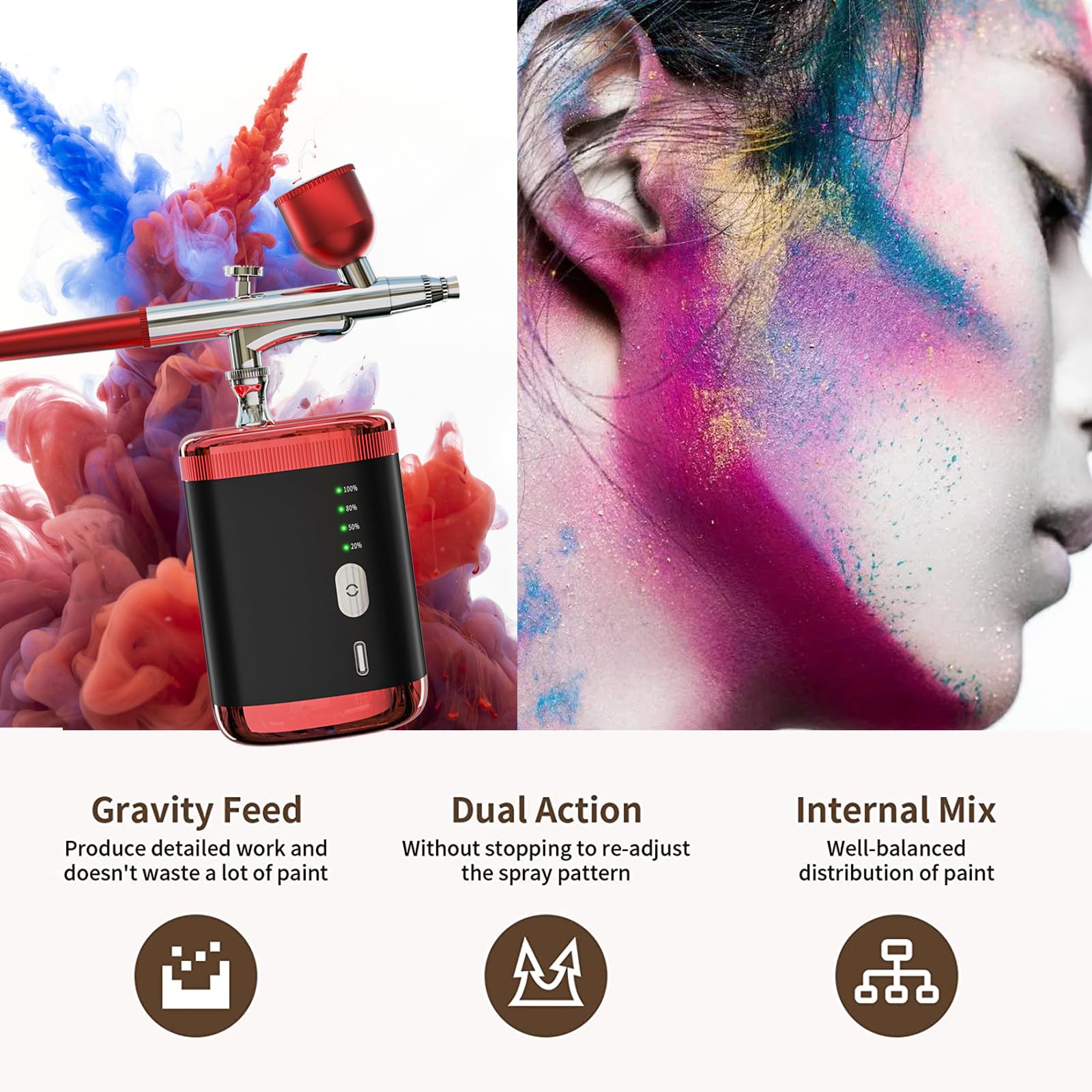 AirBrush Kit with Compressor Portable Barber Airbrush Kit 32PSI High Pressure Cordless Airbrush compressor, 1800mAh Rechargeable Auto Handheld Airbrush gun for Makeup, Nail Art, Painting, Cake Decor
