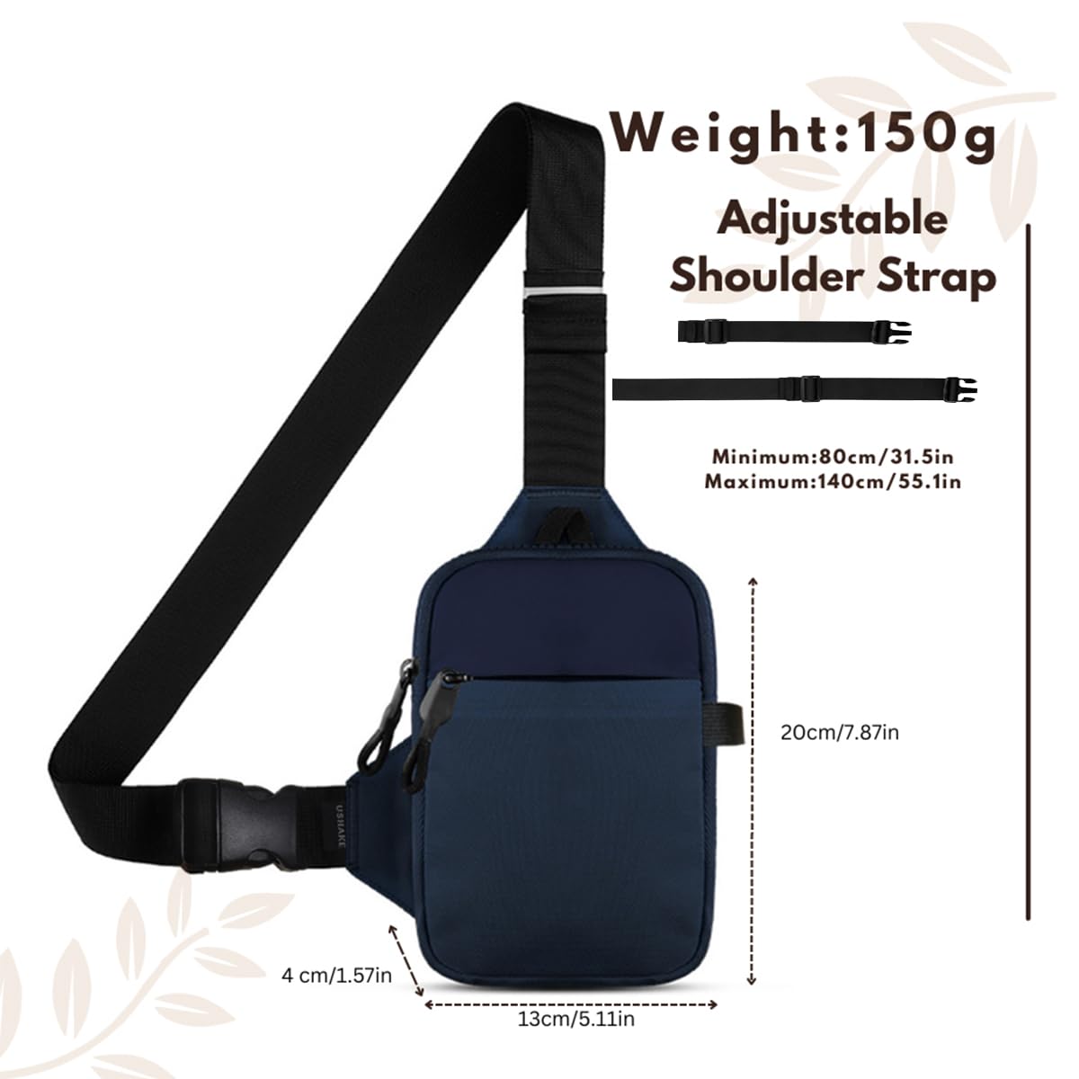 USHAKE Mini Sling Bag for Men Women - Small Crossbody Bag Casual Phone Chest Bag for Hiking Traveling Gifting Blue