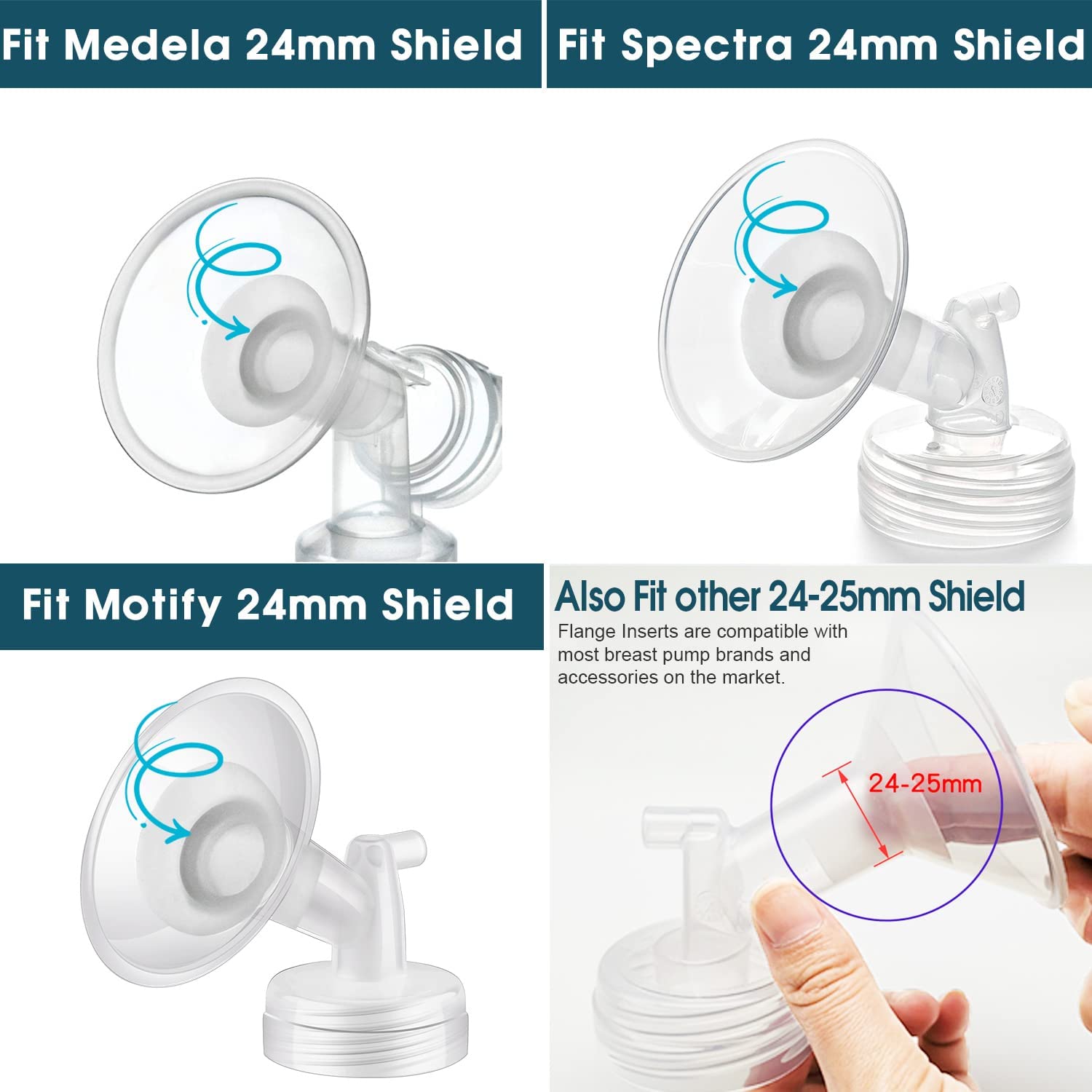 Begical Flange Inserts 22mm for Medela/Spectra/tsrete/momcozy/Elvie/Motif Luna/Ameda MYA Breastpump 24mm Breast Shields. Reduce 24mm Nipple Tunnel Down to 22mm