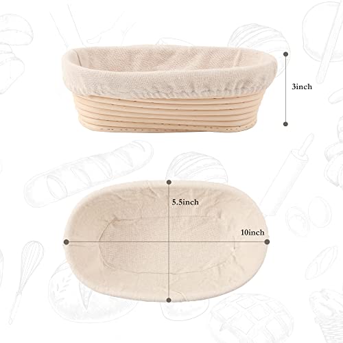 Joyyy Sourdough Bread Proofing Baskets with Liner, Dough Rising Ratten Bowl for Bread Making and Baking, Oval, 10 inch