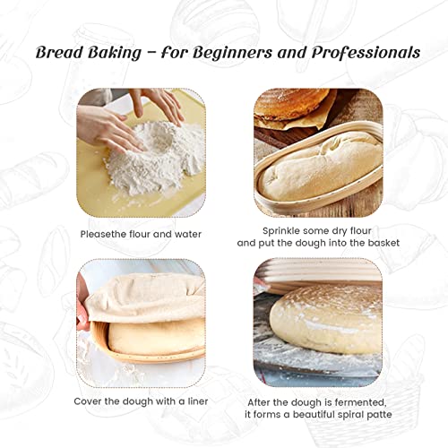 Joyyy Sourdough Bread Proofing Baskets with Liner, Dough Rising Ratten Bowl for Bread Making and Baking, Oval, 10 inch