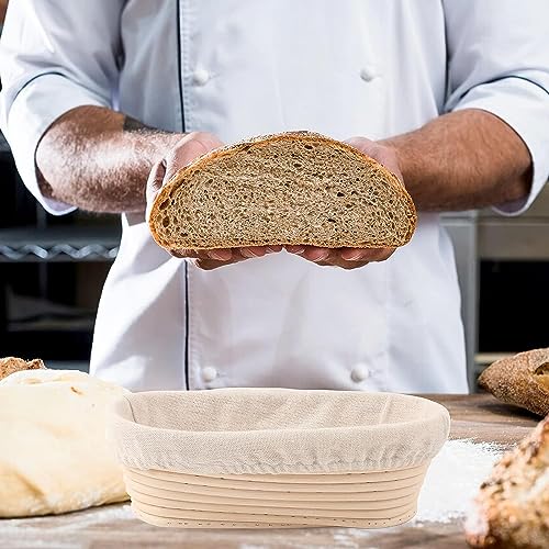 Joyyy Sourdough Bread Proofing Baskets with Liner, Dough Rising Ratten Bowl for Bread Making and Baking, Oval, 10 inch