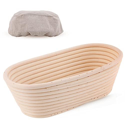 Joyyy Sourdough Bread Proofing Baskets with Liner, Dough Rising Ratten Bowl for Bread Making and Baking, Oval, 10 inch