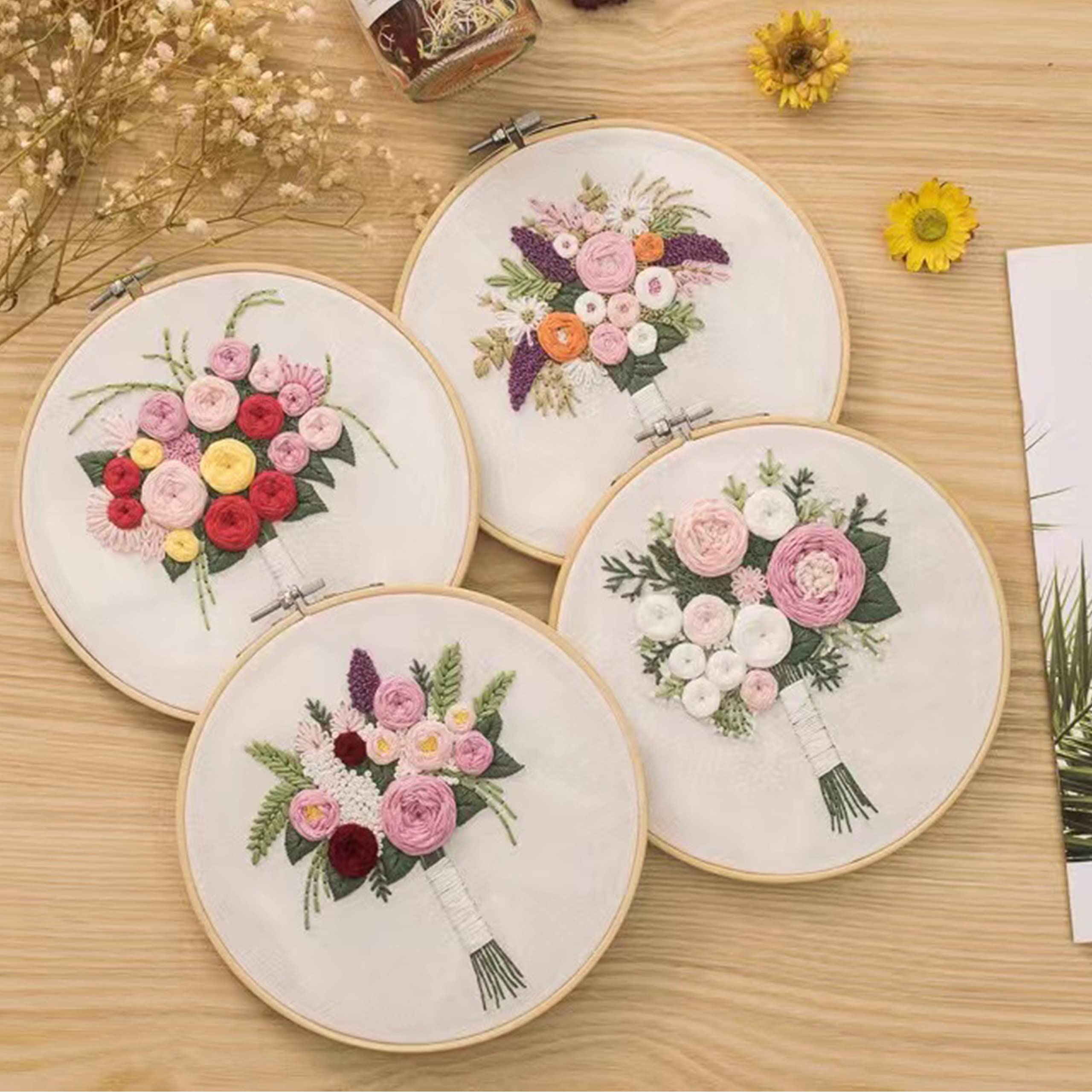 Expression Tees Embroidery Kit for Beginners & Adults - Easy Hand Embroidery Set with Cross Stitch Kits, Beginner Friendly DIY Craft, All-Inclusive Starter Kit Floral Bouquet Designs (#8 Bouquet)