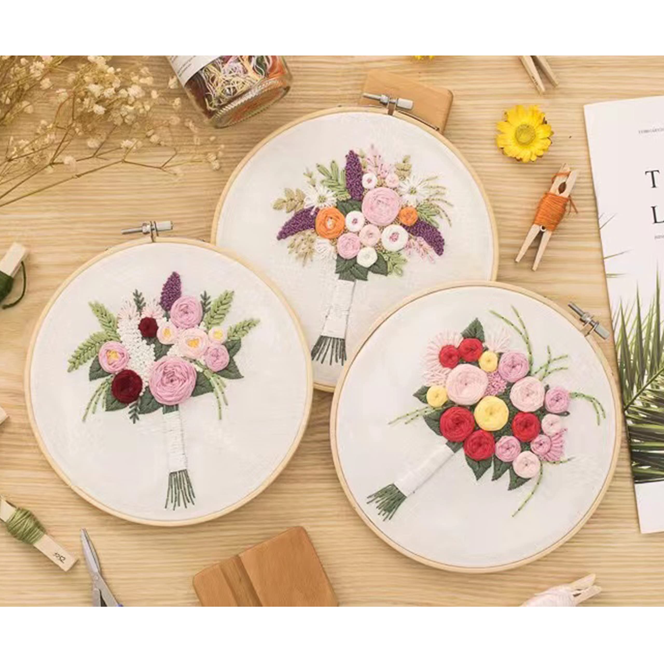 Expression Tees Embroidery Kit for Beginners & Adults - Easy Hand Embroidery Set with Cross Stitch Kits, Beginner Friendly DIY Craft, All-Inclusive Starter Kit Floral Bouquet Designs (#8 Bouquet)