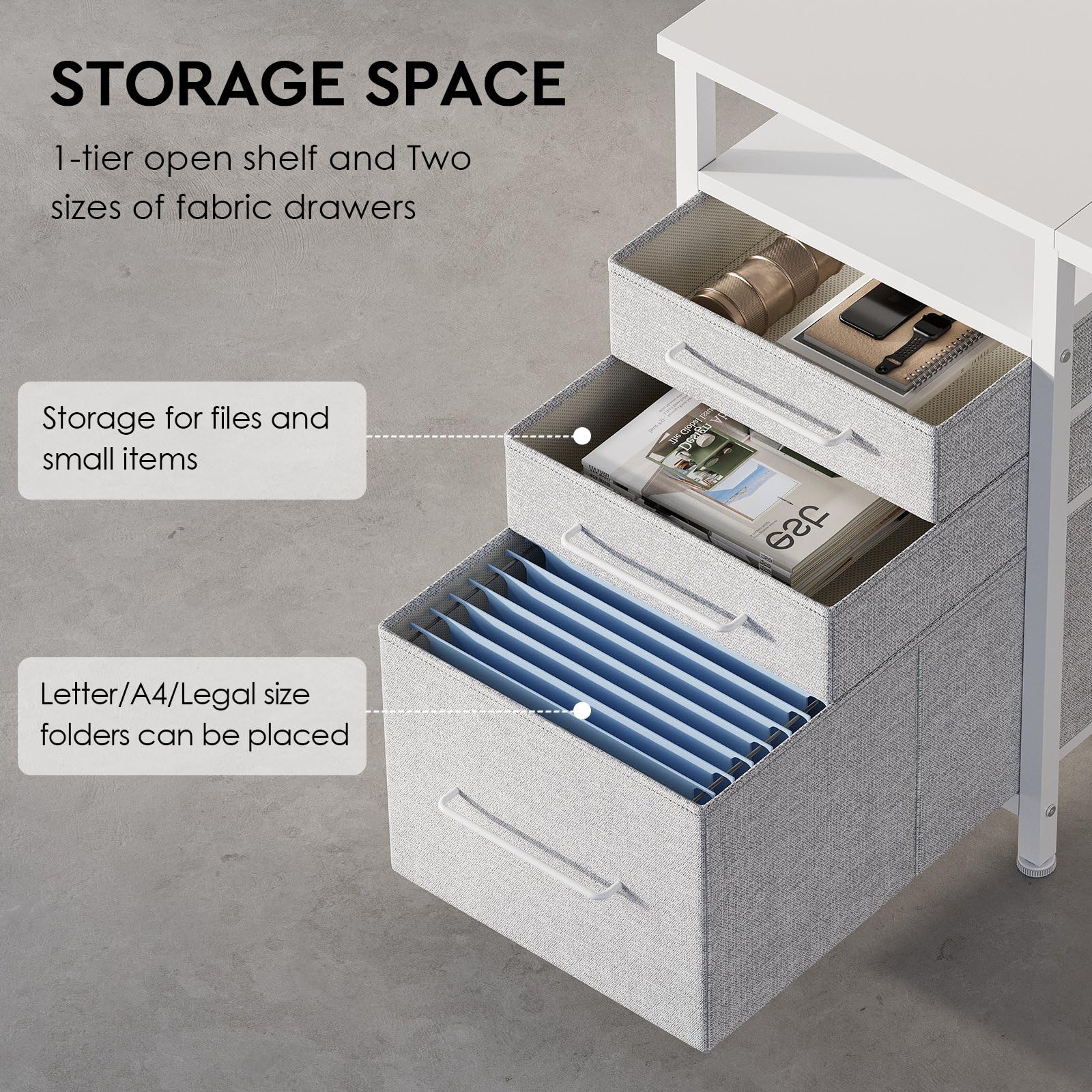 Maihail Maihail Home Office Desk with Drawers and Adjustable Shelves, 59 inch Long Writing Desk with File Cabinet, Large Computer Desk with Storage, Vintage, White
