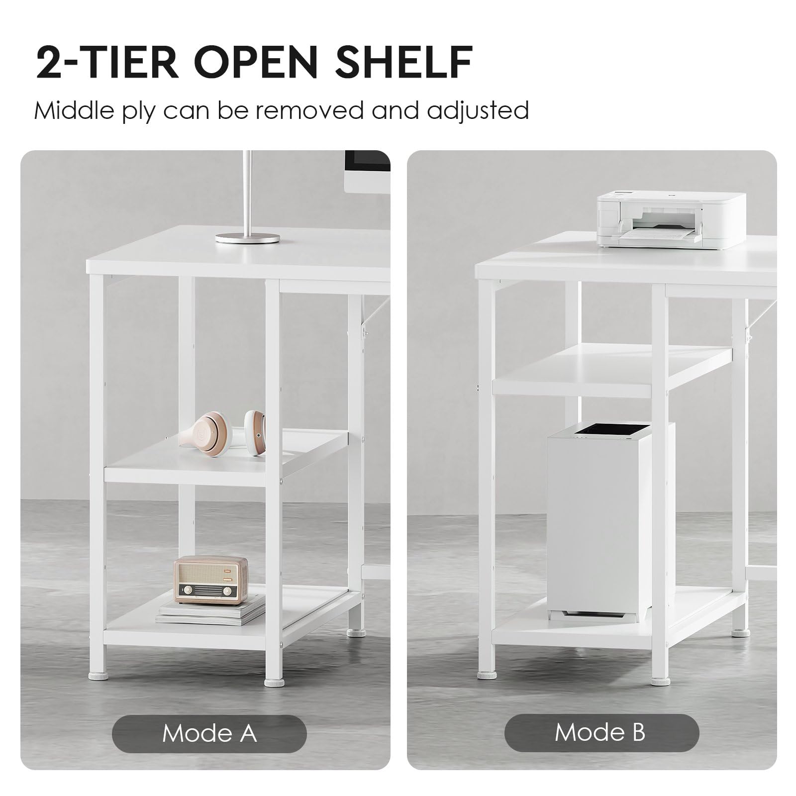 Maihail Maihail Home Office Desk with Drawers and Adjustable Shelves, 59 inch Long Writing Desk with File Cabinet, Large Computer Desk with Storage, Vintage, White