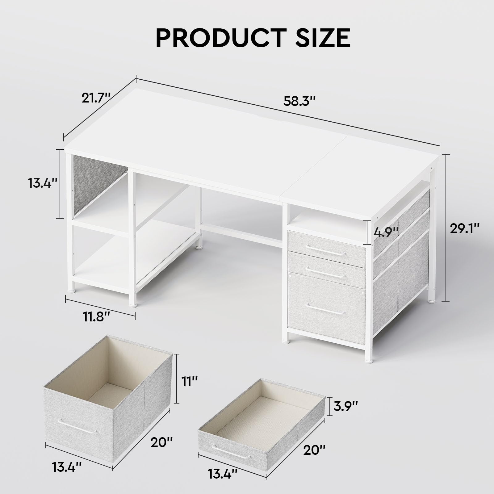 Maihail Maihail Home Office Desk with Drawers and Adjustable Shelves, 59 inch Long Writing Desk with File Cabinet, Large Computer Desk with Storage, Vintage, White