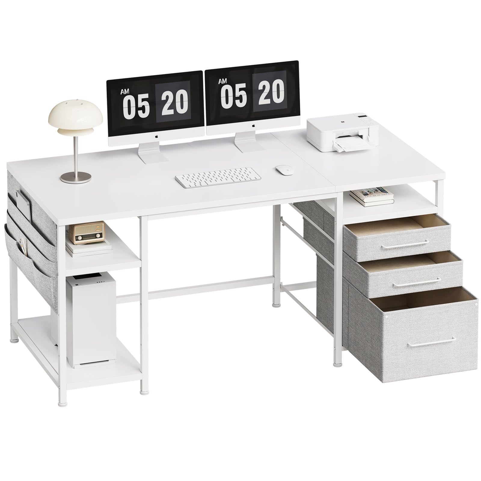 ïŒïœïœïœïœïœïœ Maihail Home Office Desk with Drawers and Adjustable Shelves, 59 inch Long Writing Desk with File Cabinet, Large Computer Desk with Storage, Vintage, White