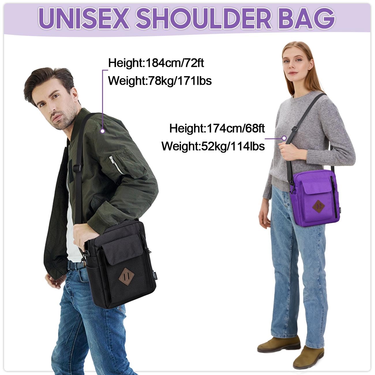 VASCHY Small Messenger Bag, Lightweight Casual Crossbody Sling Shoulder Side Bag for Women for Work/Travel/Daily Purple