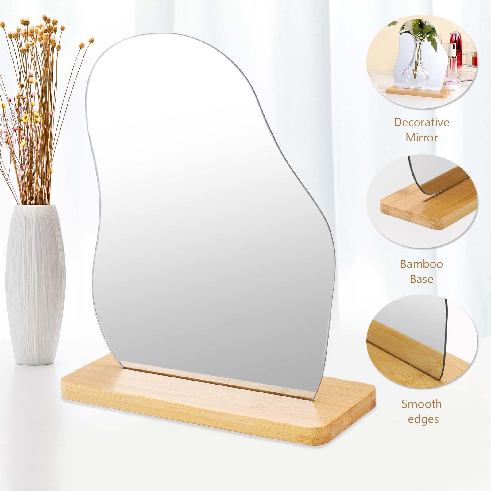 YOSELY Makeup Mirror Vanity Mirror Frameless, Frameless Table Mirror, Desk Tabletop Mirrors with Stand for Bedroom,Living Room