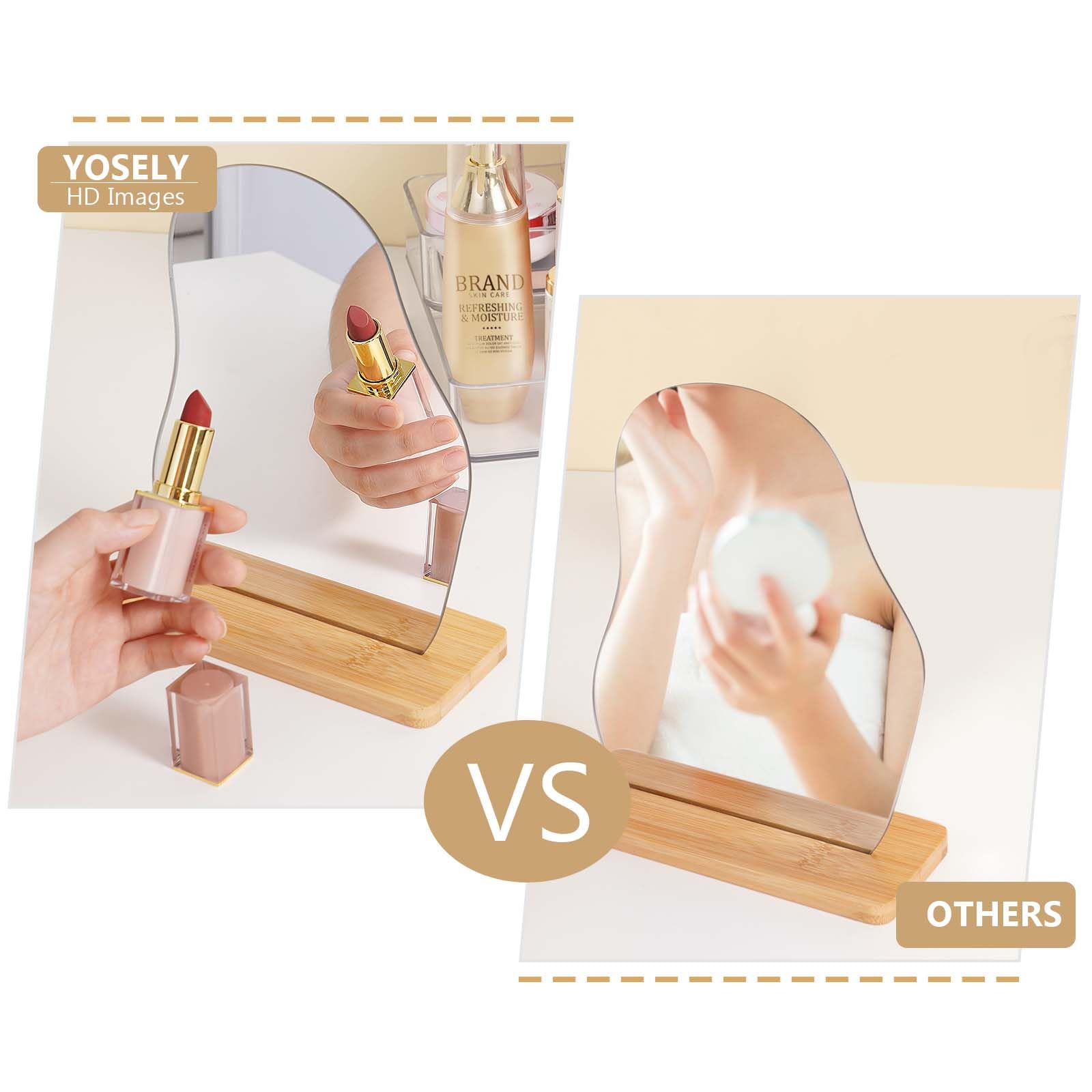 YOSELY Makeup Mirror Vanity Mirror Frameless, Frameless Table Mirror, Desk Tabletop Mirrors with Stand for Bedroom,Living Room